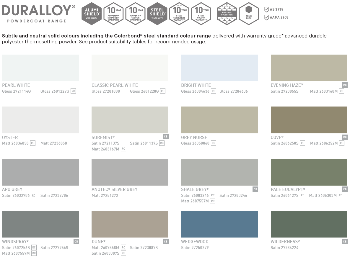 Dulux Colour Range - Protective Powder Coating